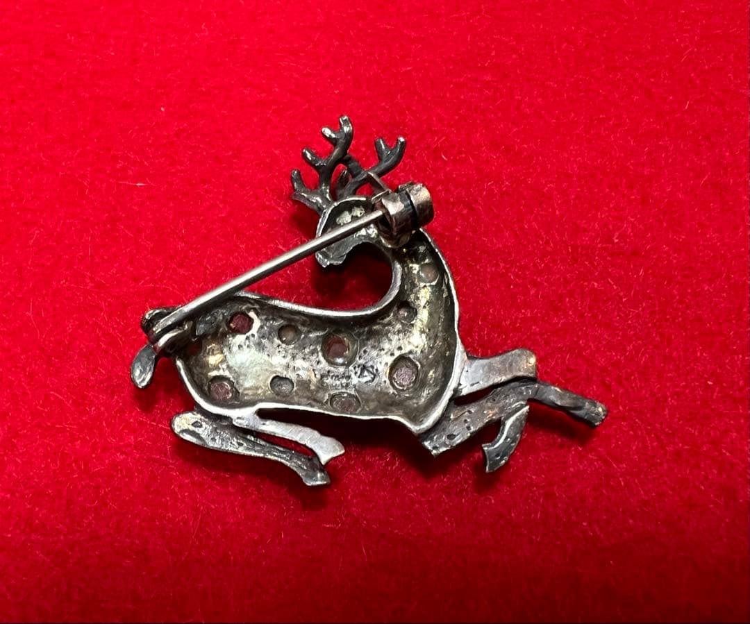 ブローチ アクセサリー　トナカイ寶石鹿925刻印 銀SILVER Brooch