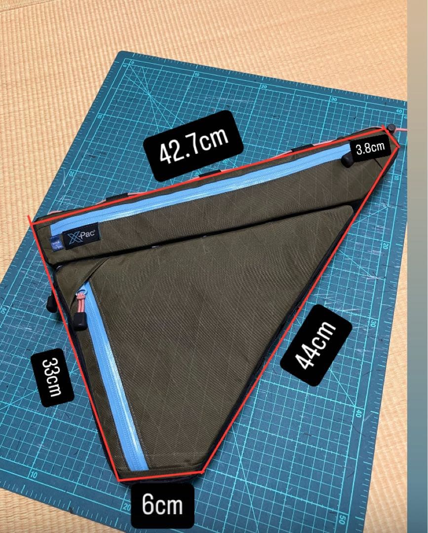 ハンドメイド　上下分割式フルフレームバッグ　X-PAC オリーブ　マルベリー