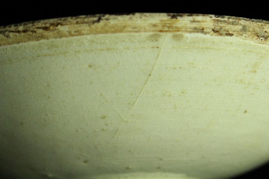 中国美術 唐物 白磁 印刻 双魚紋 碗 φ18cm 書付 仕服(K-RC959)