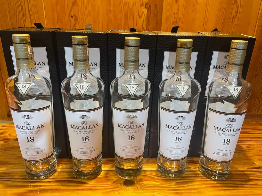 MACALLAN 18年 シングルモルトウイスキー 空瓶、箱5本セット
