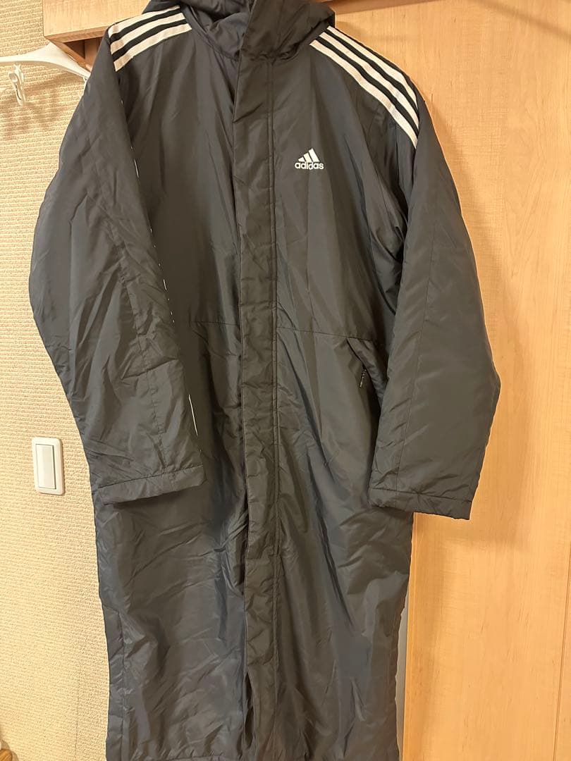 【美品】adidas フード付きロングコート 黒