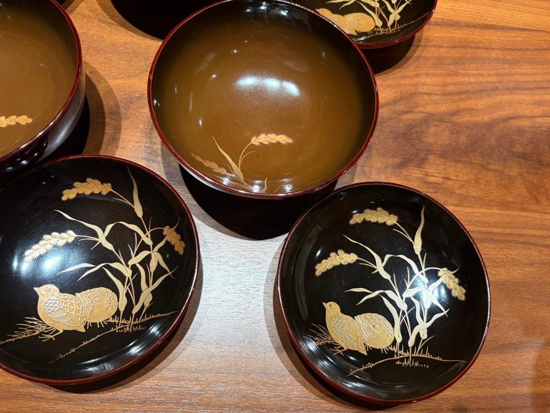 骨董品　明治末期〜大正初期　輪島塗　金蒔絵　漆器椀 煮物椀　茶懐石　5客セット