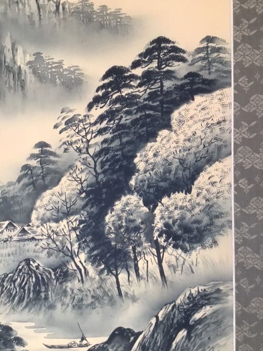 萬翠（小野萬翠）？水墨画　山水画　掛け軸　掛軸　箱なし