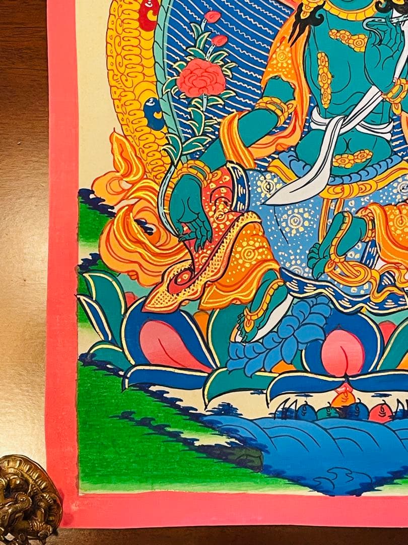 手描き 肉筆画 グリーンターラー 緑多羅菩薩 タンカ 曼荼羅 38 × 26