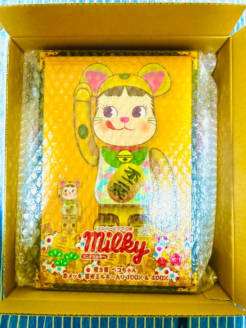 BE@RBRICK 招き猫 ペコちゃん 金メッキ 蓄光ミルキー入り