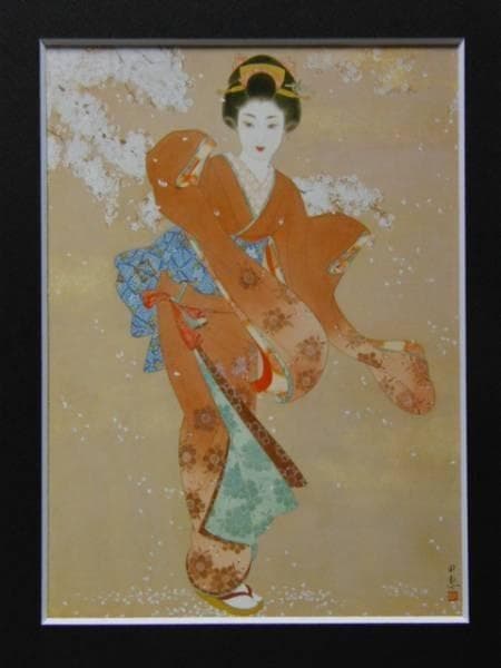 今野由恵、花吹雪、希少画集画、新品高級額、額装付、状態良好、油彩 風景