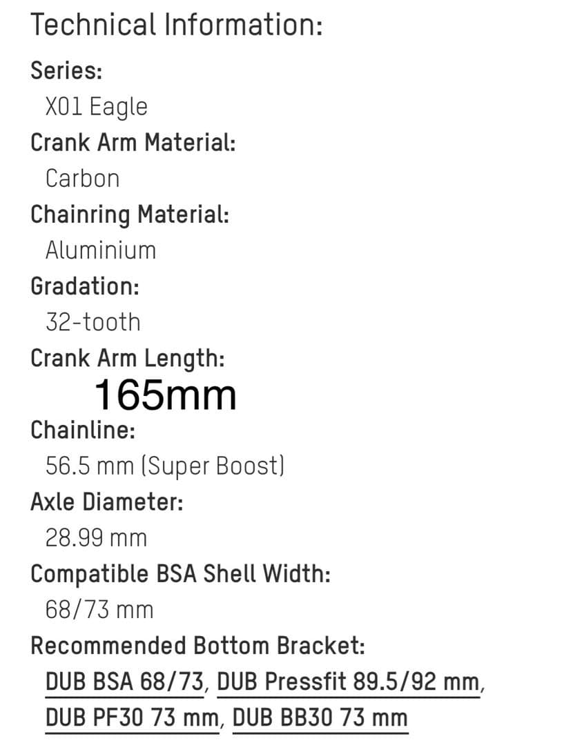 SRAM DUB CRANK X01 165 SB+スラムスーパーブースト