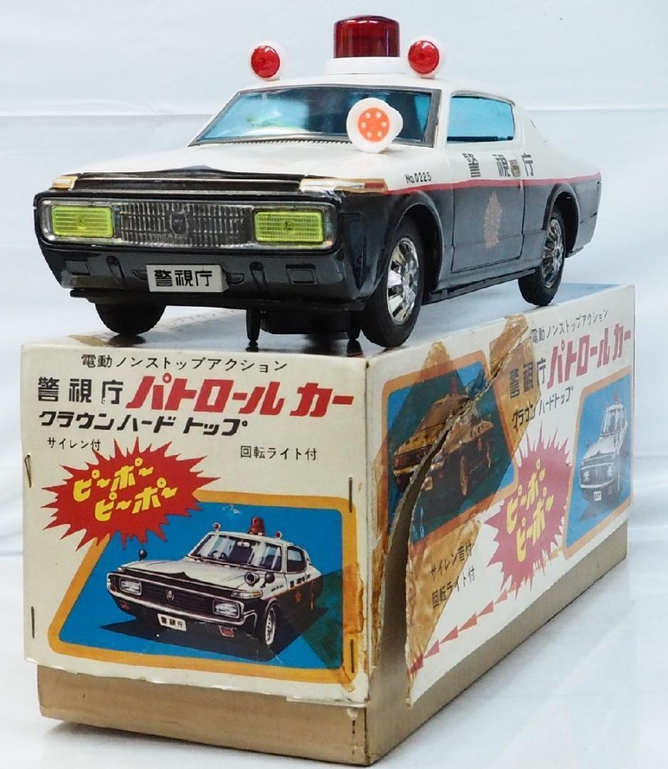 アオシン トヨタ クラウンHT SLパトカー電動走行tinブリキtoy箱付car