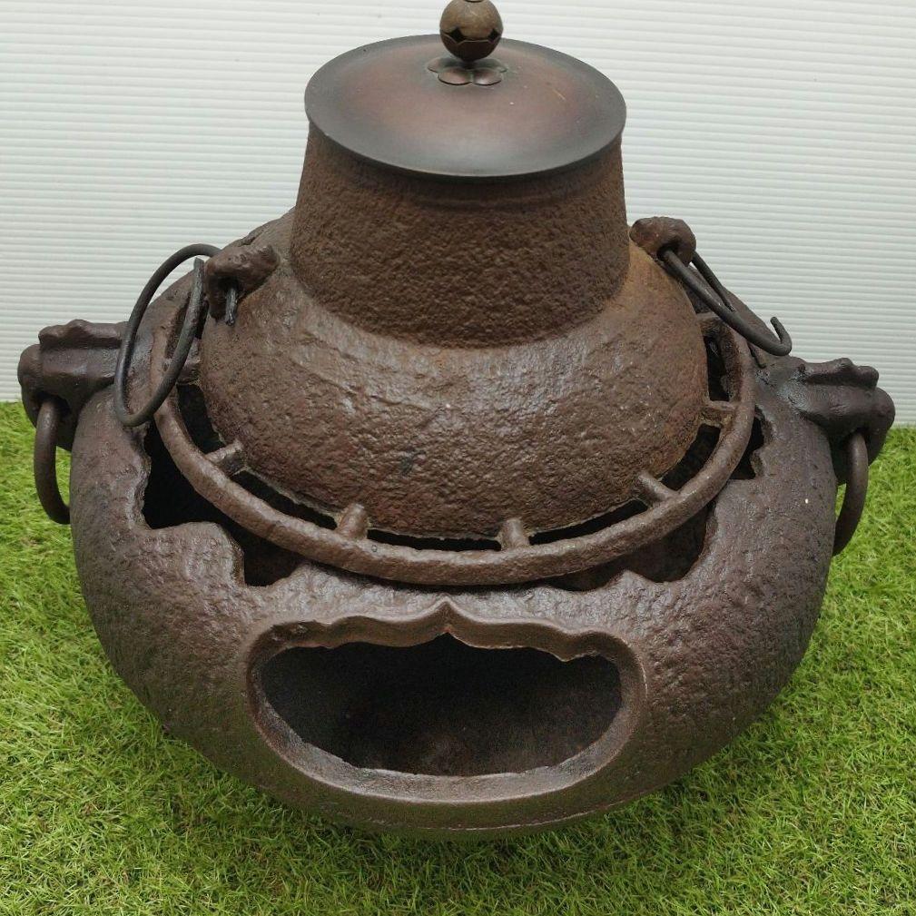 骨董品 南部鉄器 風炉 風炉釜 茶道具 煎茶道具 車軸釜 火鉢