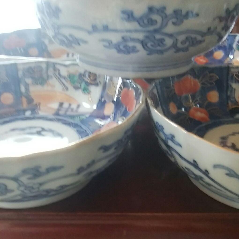 168  古伊万里　金採錦　輪花　膾皿　5客