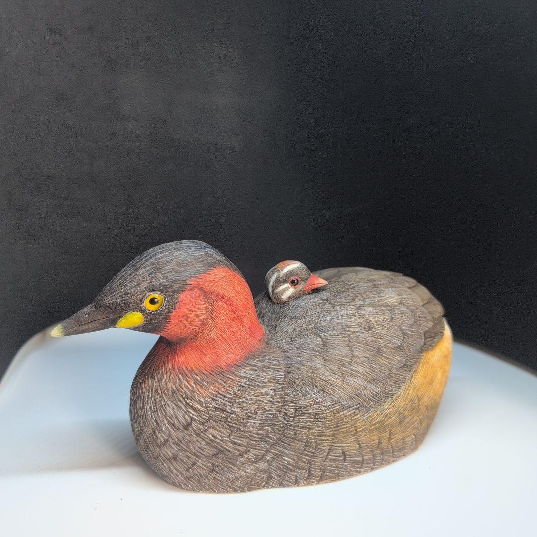 限定品　カイツブリ　木彫りの野鳥　バードカービング　野鳥彫刻