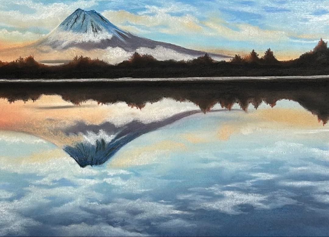 逆さ富士の風景 パステル画 原画