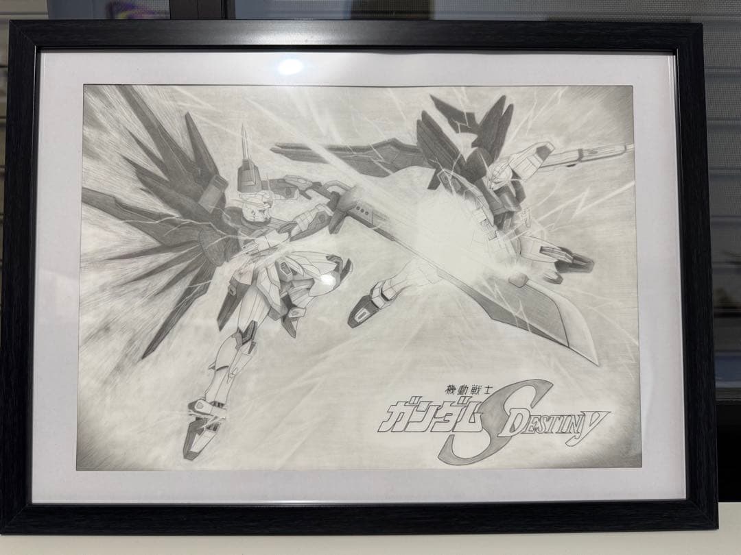 ガンダムSEED DESTINY静止画鉛筆画 （フリーダムvs デスティニー）