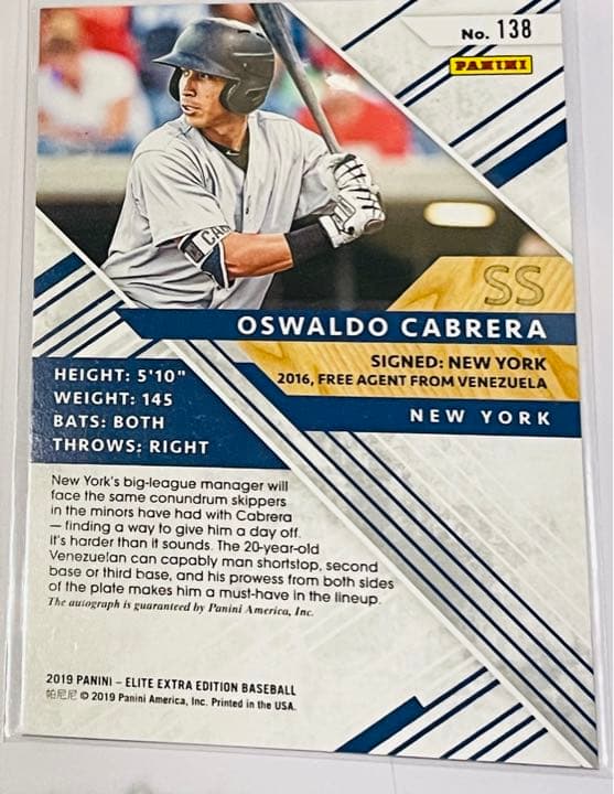 NY スーパールーキー！Oswaldo Cabrera 直筆サインカード