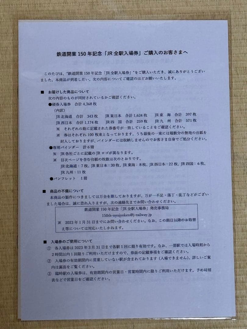 【限定２５０セット】鉄道開業150年記念 JR全駅入場券