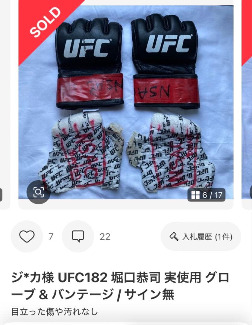 堀口恭司 UFC 実使用グローブ / RIZINファイトパス