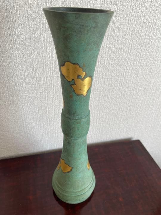塗金銅花器 立鼓式 花瓶　花生　蔵六造　工芸品