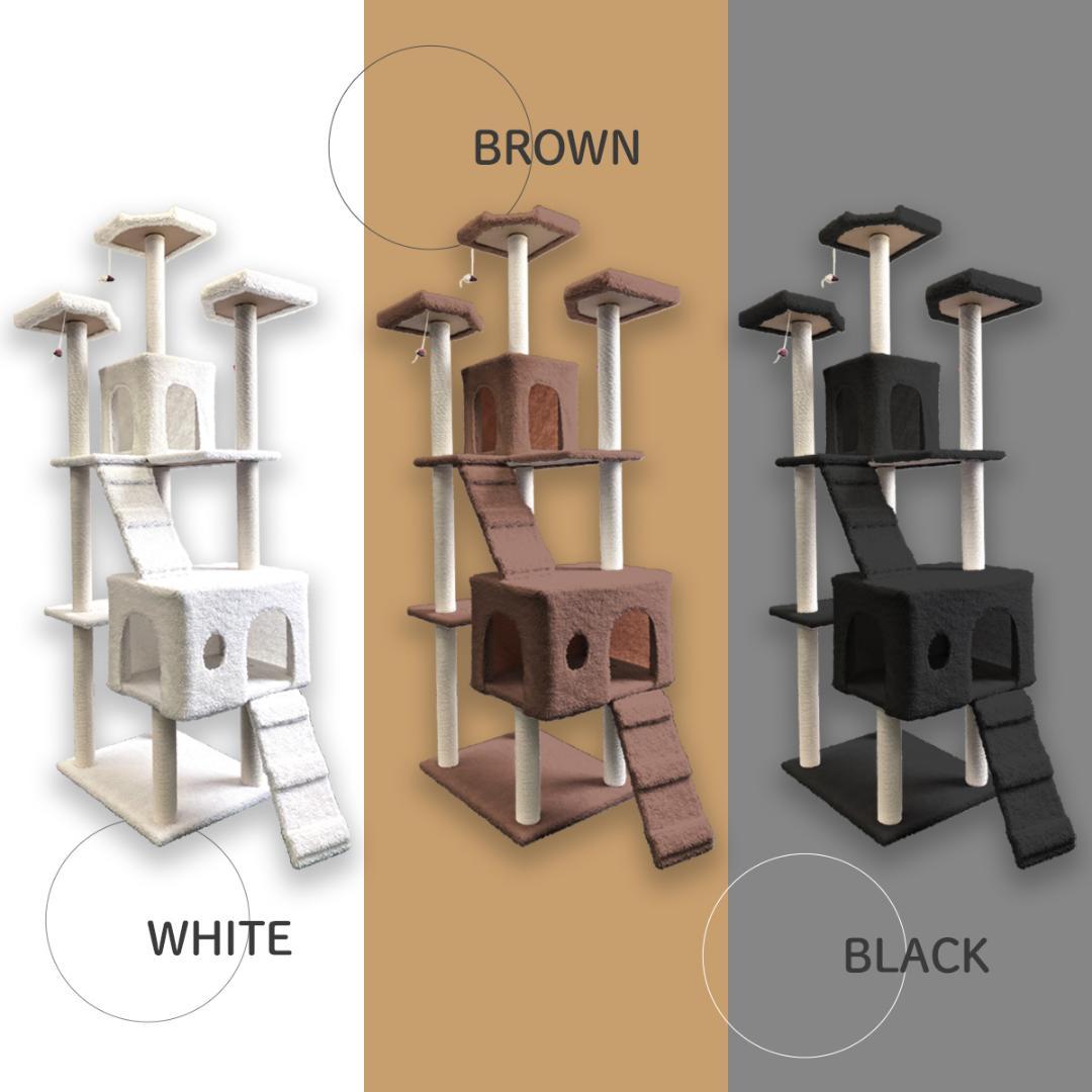キャットタワー　185cm　据え置き　爪とぎ　日本語説明書付　多頭飼い　ホワイト