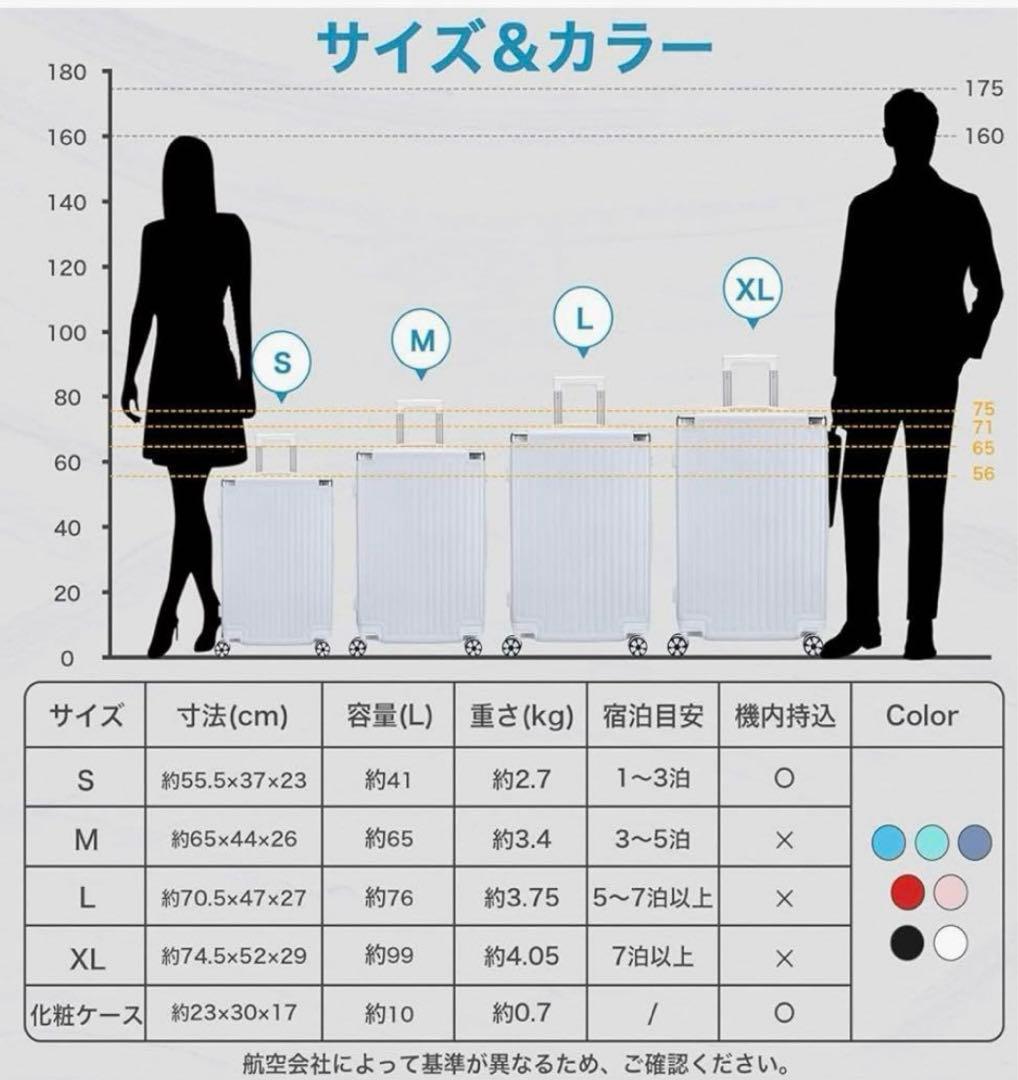 スーツケースキャリーケース 軽量ファスナーダブルキャスターホワイト L
