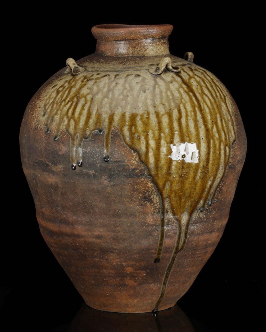 古伊賀 ビードロ自然釉 四耳大壺 47cm 壷 伊賀焼 時代物 古美術 骨董品
