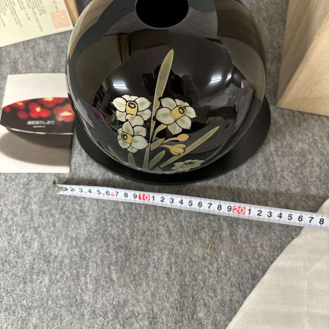 越前漆器】丸型花器　黒（花台板付）/漆器