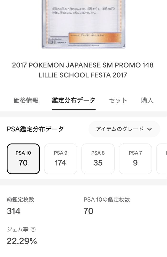 【PSA10】リーリエ 148/SM-P 学園祭 リーリエ 10取得率22%