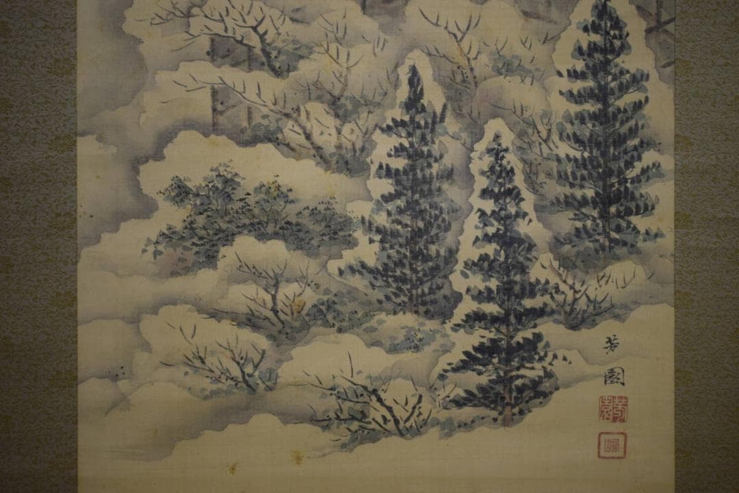 真作/西山芳園/雪景山水/清水寺図/清水舞台/布袋屋掛軸HI-396