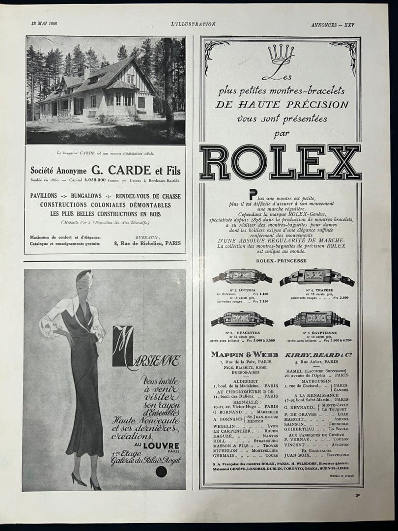 1933年 L'ILLUSTRATION “ROLEX”広告