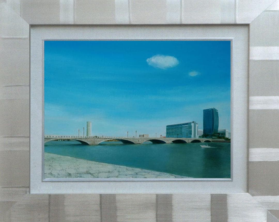 油絵 菅家令子 絵 絵画 インテリア F6-080314 風景 万代橋 新潟
