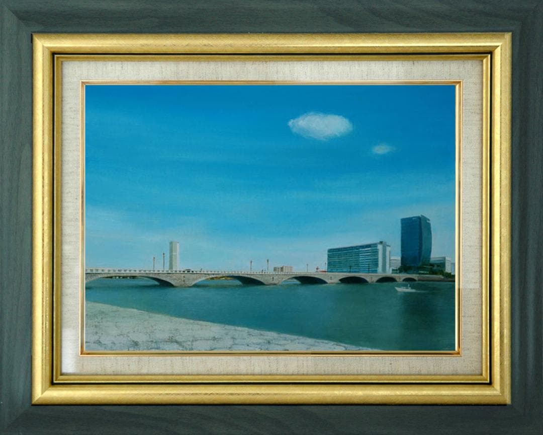 油絵 菅家令子 絵 絵画 インテリア F6-080314 風景 万代橋 新潟