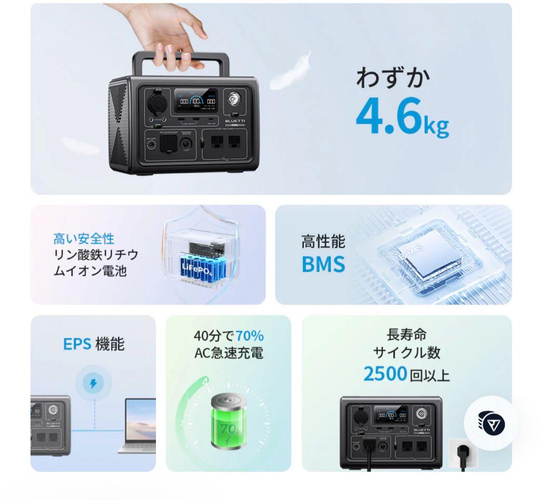 BLUETTI EB3A 小型ポータブル電源 268Wh、600W箱なし