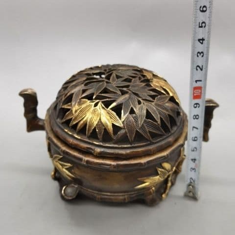銅製 重工 彫刻 竹の香り炉 茶道具 香道具 装飾品 工芸品 美術品 置物