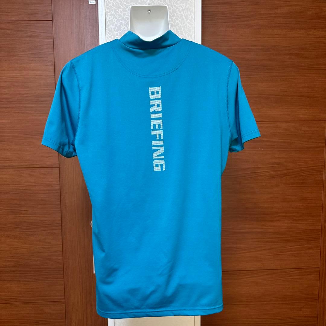 BRIEFING モックネック 半袖Tシャツ ブルー　L