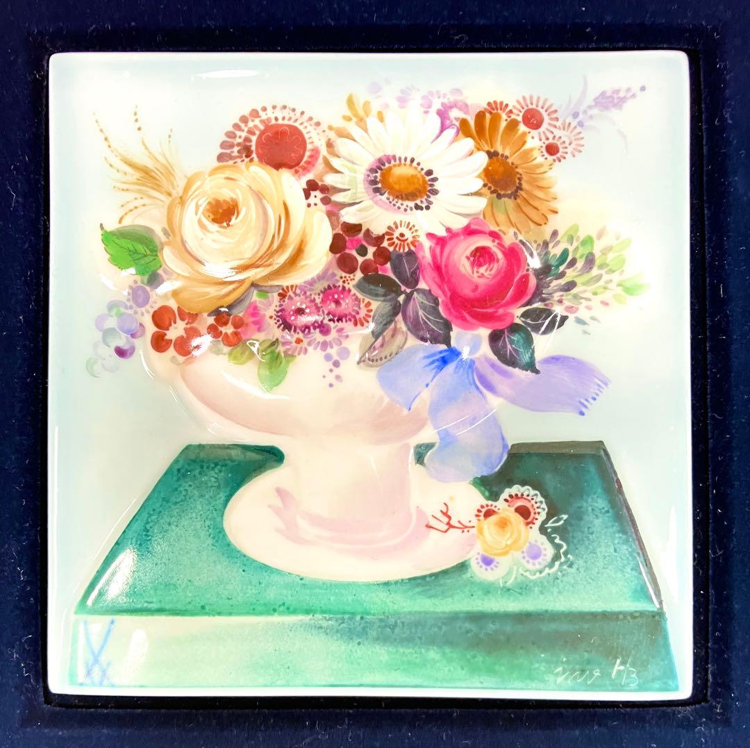 Meissen マイセン 陶板画 フラワーブーケ プラーク 卓上の花束