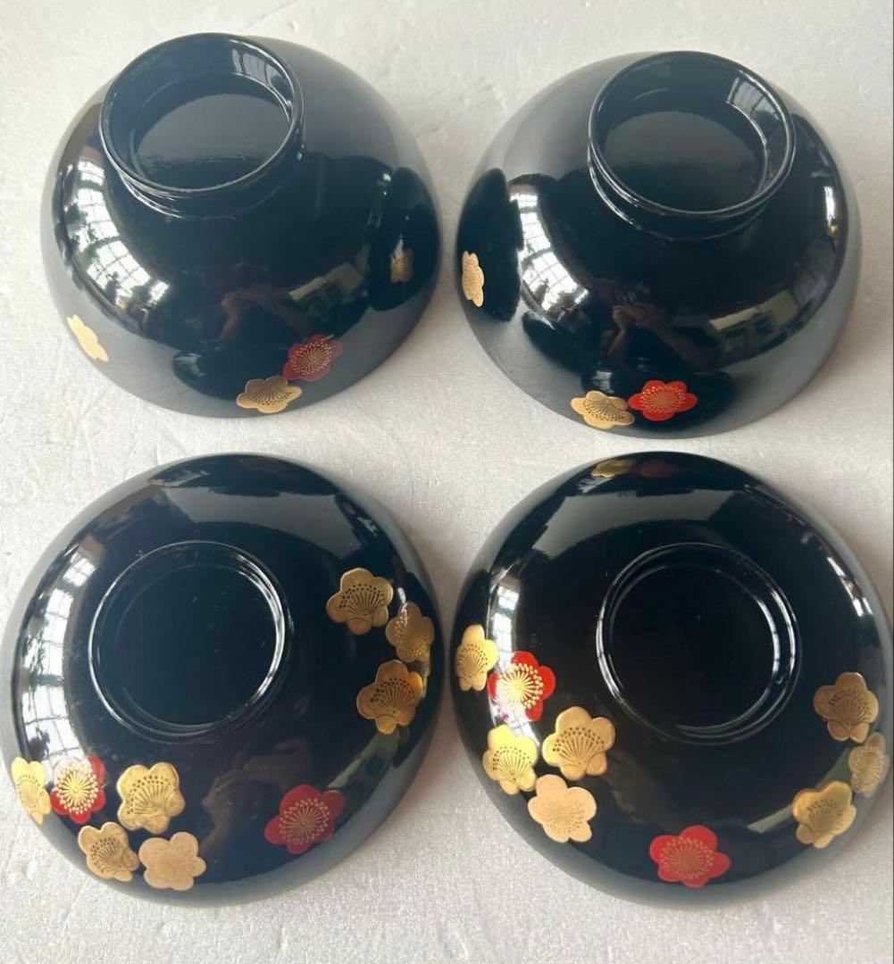 高級漆器 伝統工芸 漆塗 蓋付き お吸物椀 お正月 5客　梅 金蒔絵 会津塗