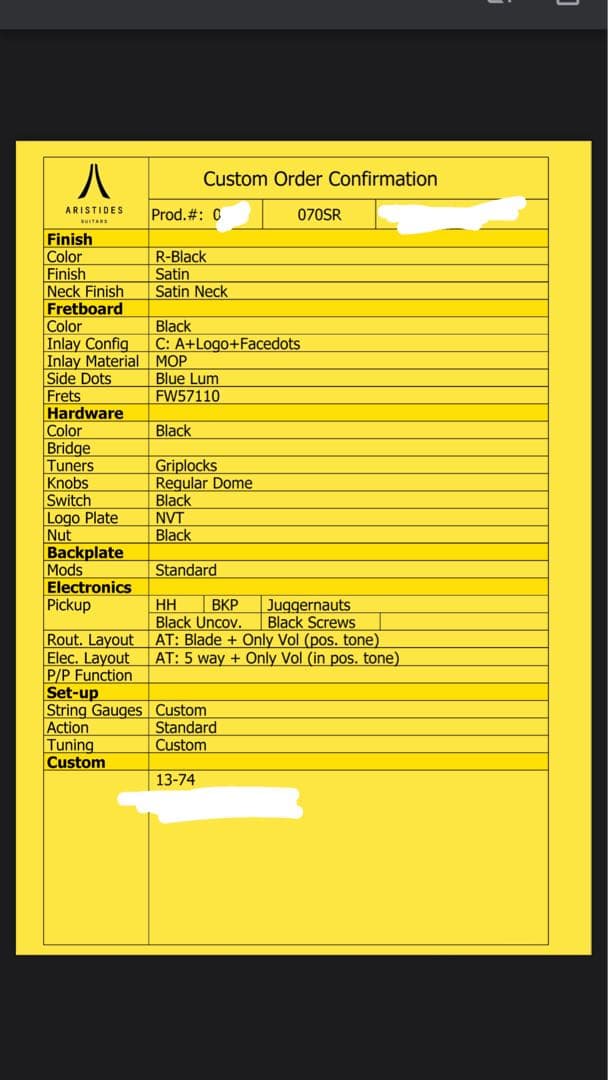 ギター Aristides Instruments 070SR Bare Knuckle