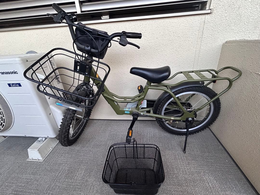 子供用自転車 オリーブグリーン 前部バスケット付き