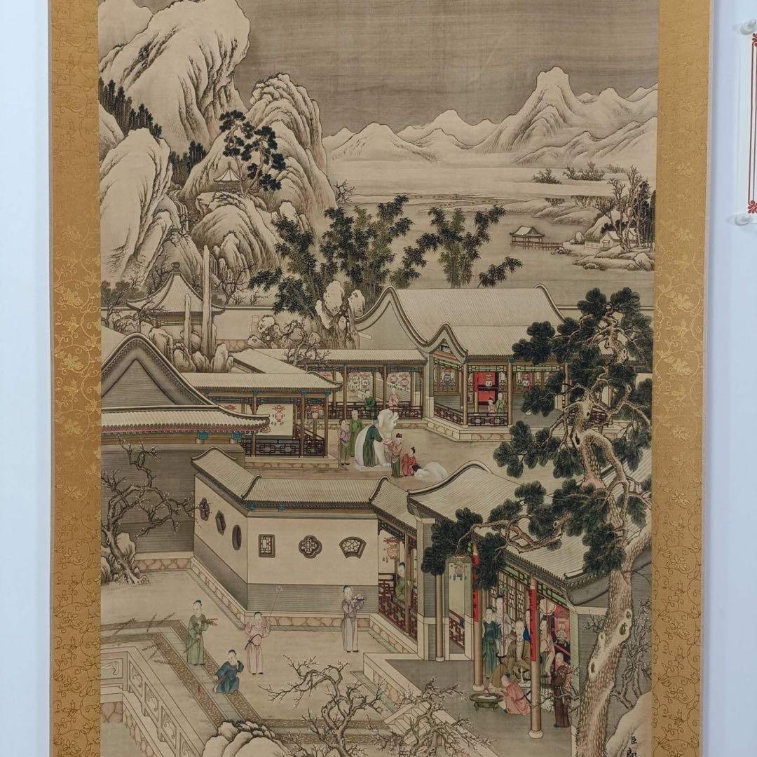 郎世寧 山水画 掛け軸 中堂 山水図 中国画 サイズ：70×173cm