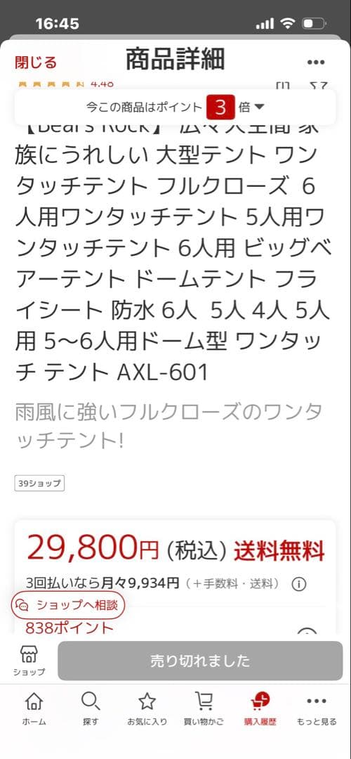 Bears Rock テント　最大６人　新品　未使用