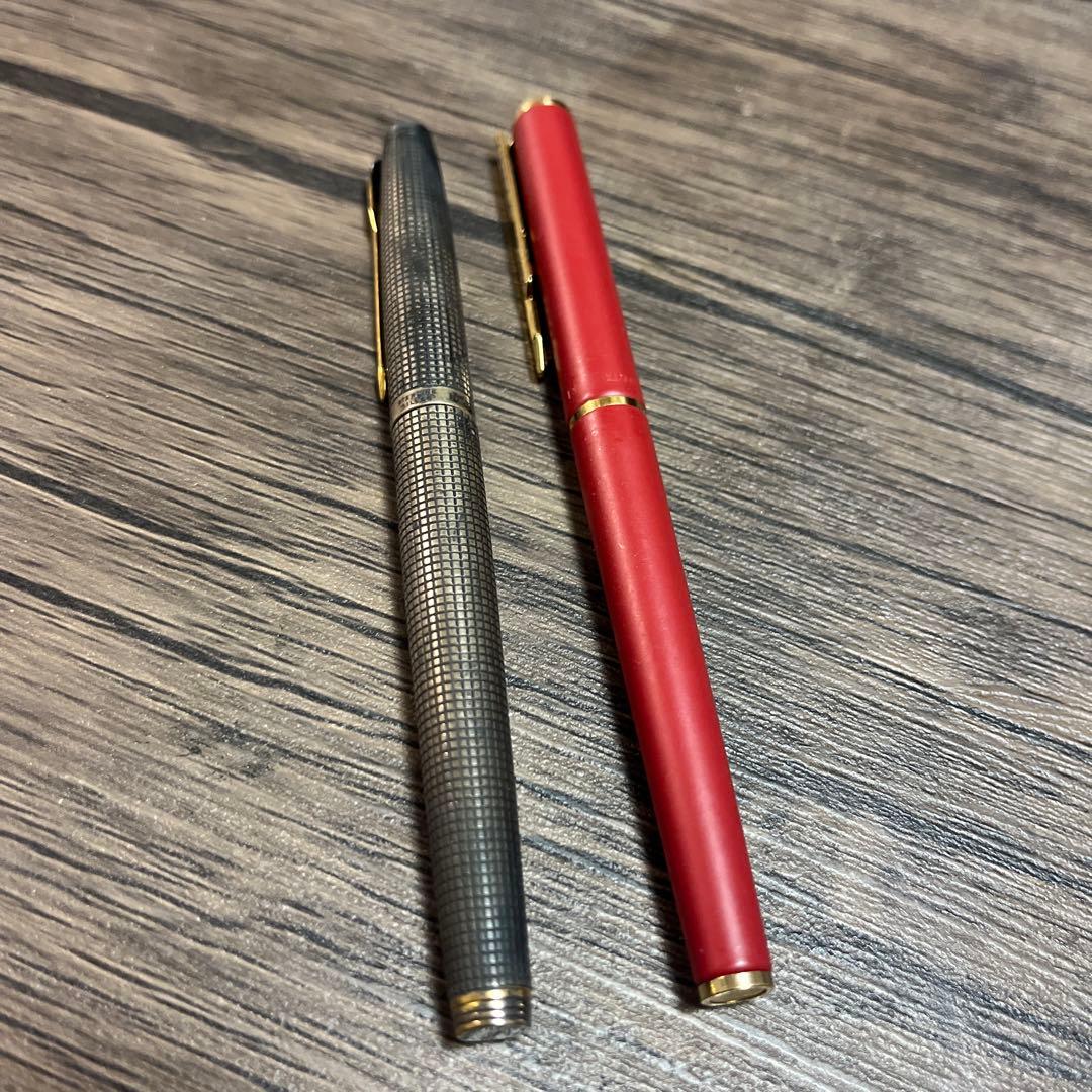 PARKER 万年筆スターリングシルバー初期型とマッドレッドの万年筆セット14k