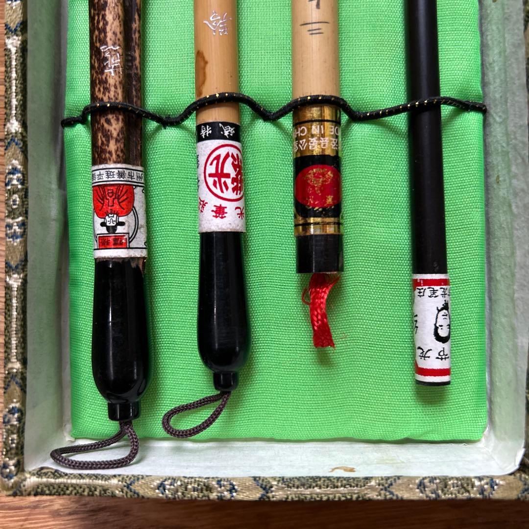 最高級書道、水墨画名品【中国文房精製貢品名筆4本組】高級天然竹使用高級化粧箱付