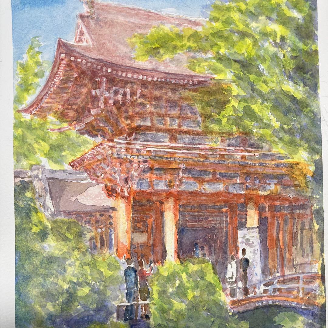 動画投稿中　Ｆ4 上賀茂神社　手描き水彩画　原画　京都世界遺産