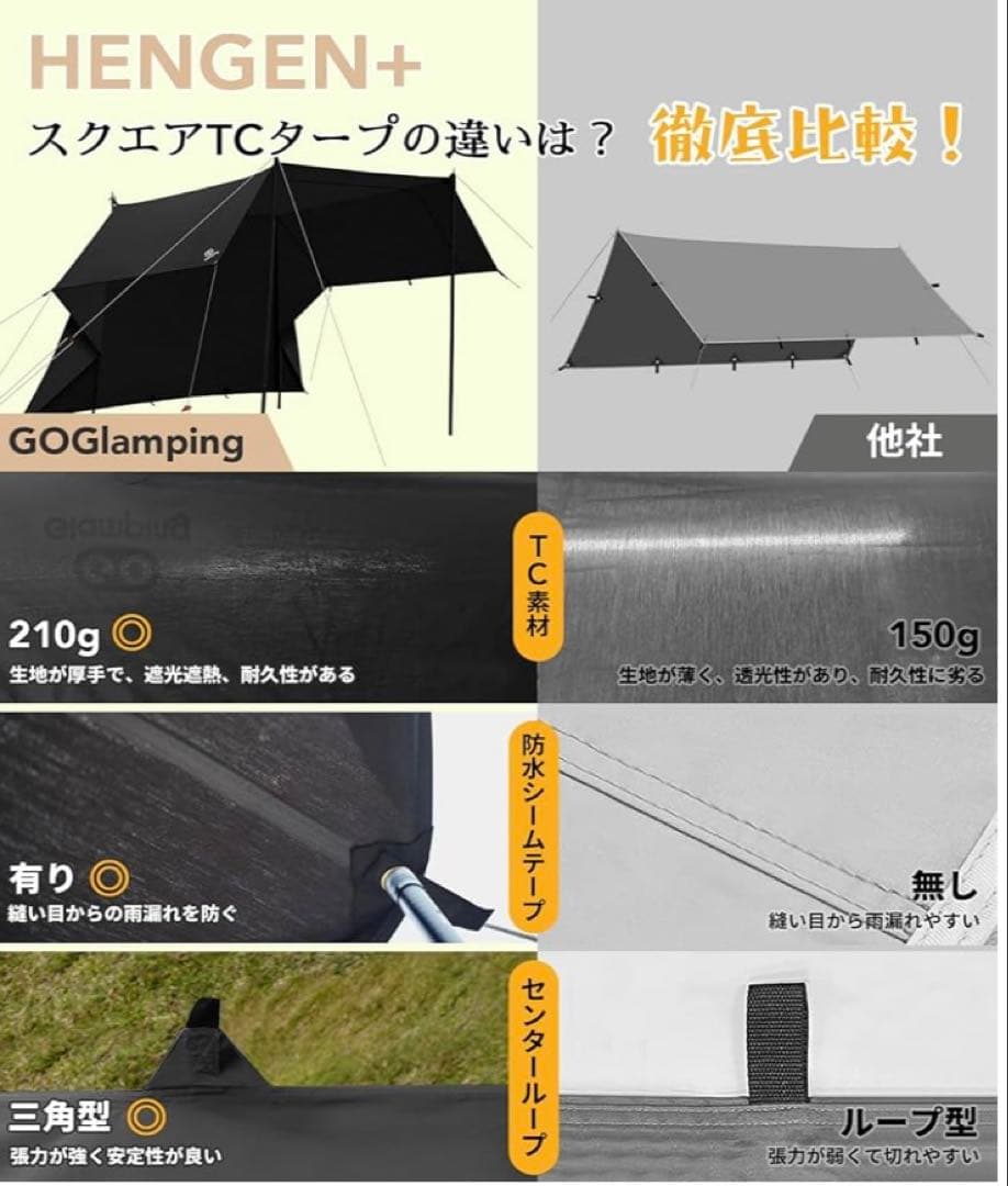 GOGlamping HENGEN+ スクエアタープ TC350ゴーグランピング