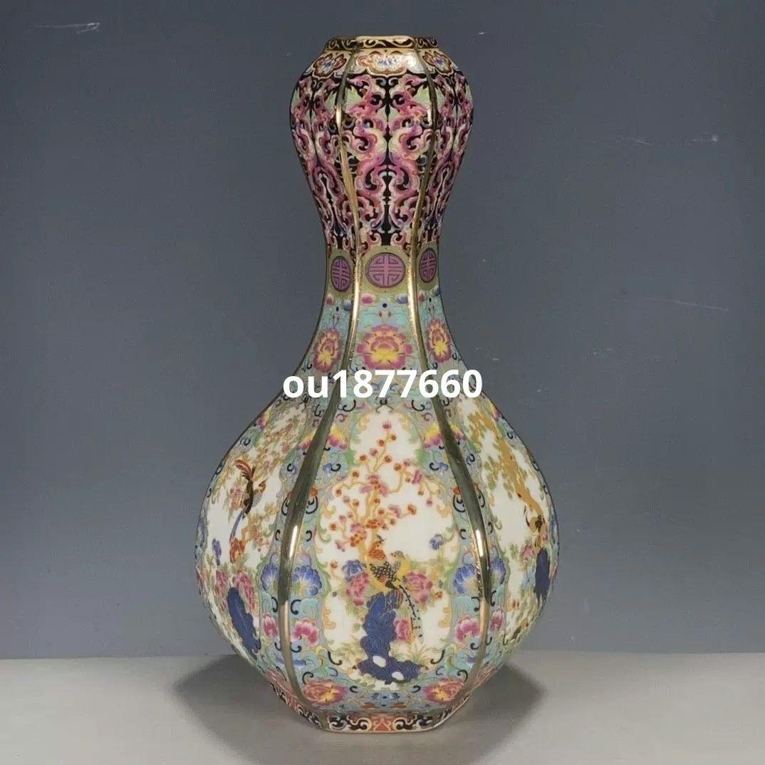 パステル琺瑯彩蒔花蒜頭瓶 景徳鎮 陶磁器 装飾品 現代工芸品 美術品 置物
