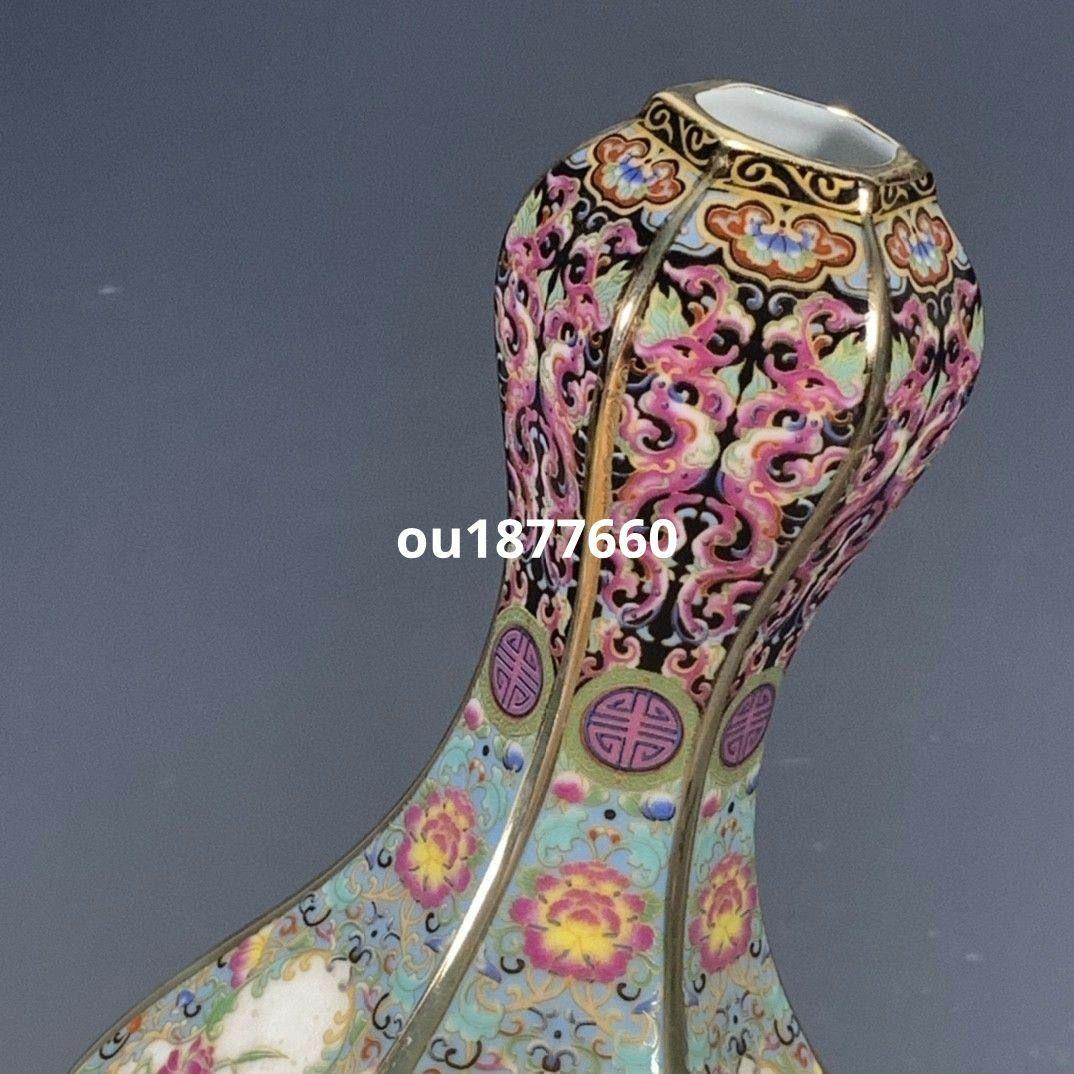 パステル琺瑯彩蒔花蒜頭瓶 景徳鎮 陶磁器 装飾品 現代工芸品 美術品 置物
