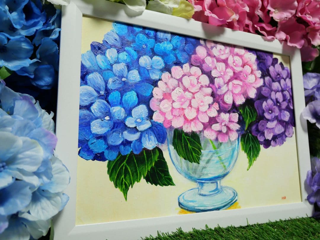 油絵 絵画 【紫陽花の花】