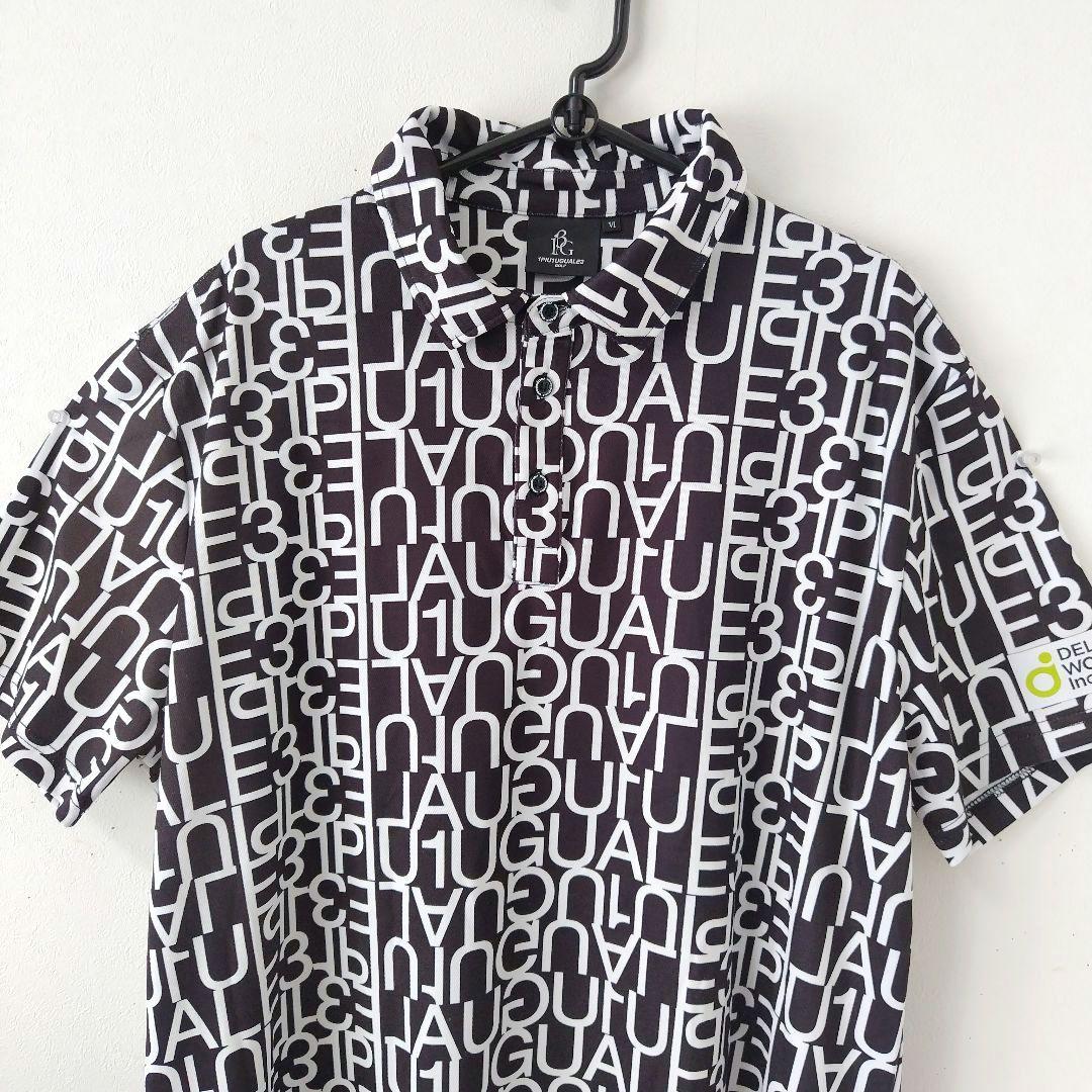 【美品】1PIU1UGUALE3 GOLF ロゴ ポロシャツ 半袖 XL 白黒