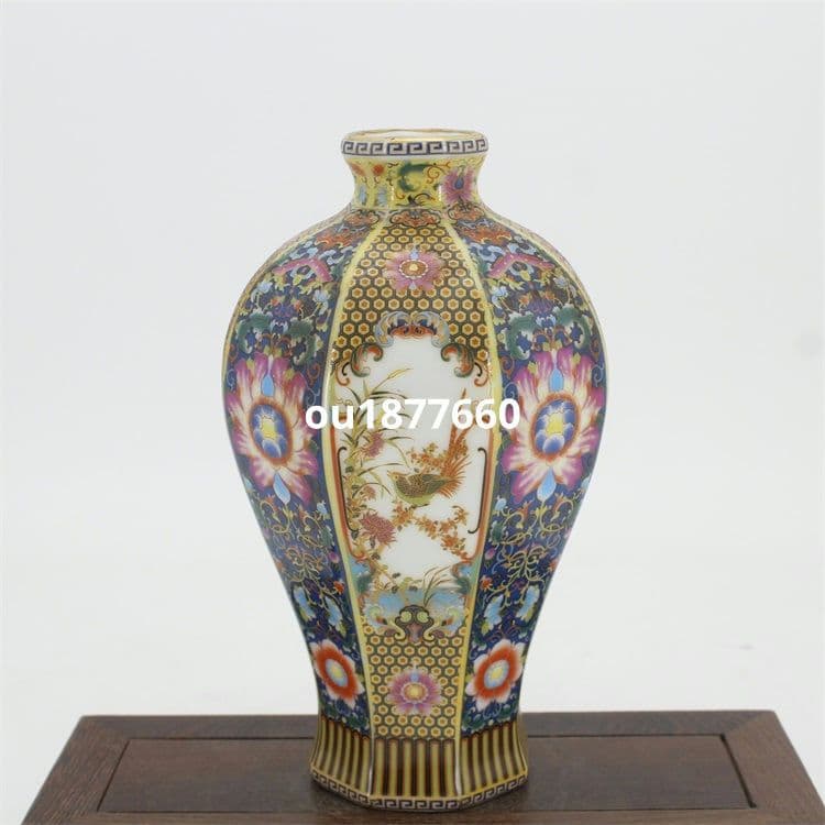 琺瑯彩花鳥八方梅瓶 景徳鎮 陶磁器 装飾品 現代工芸品 美術品 置物