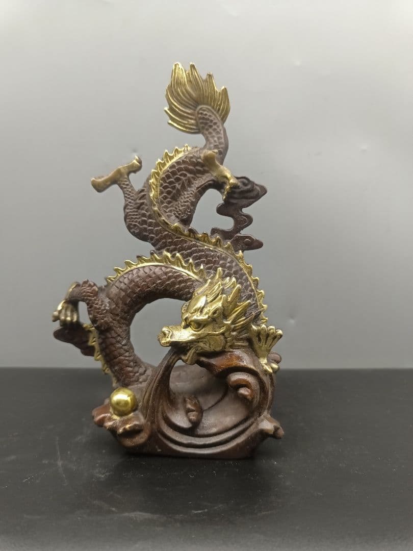 銅 細工 吉祥竜 置物 金龍 開運 風水 招財 装飾品 工芸品
