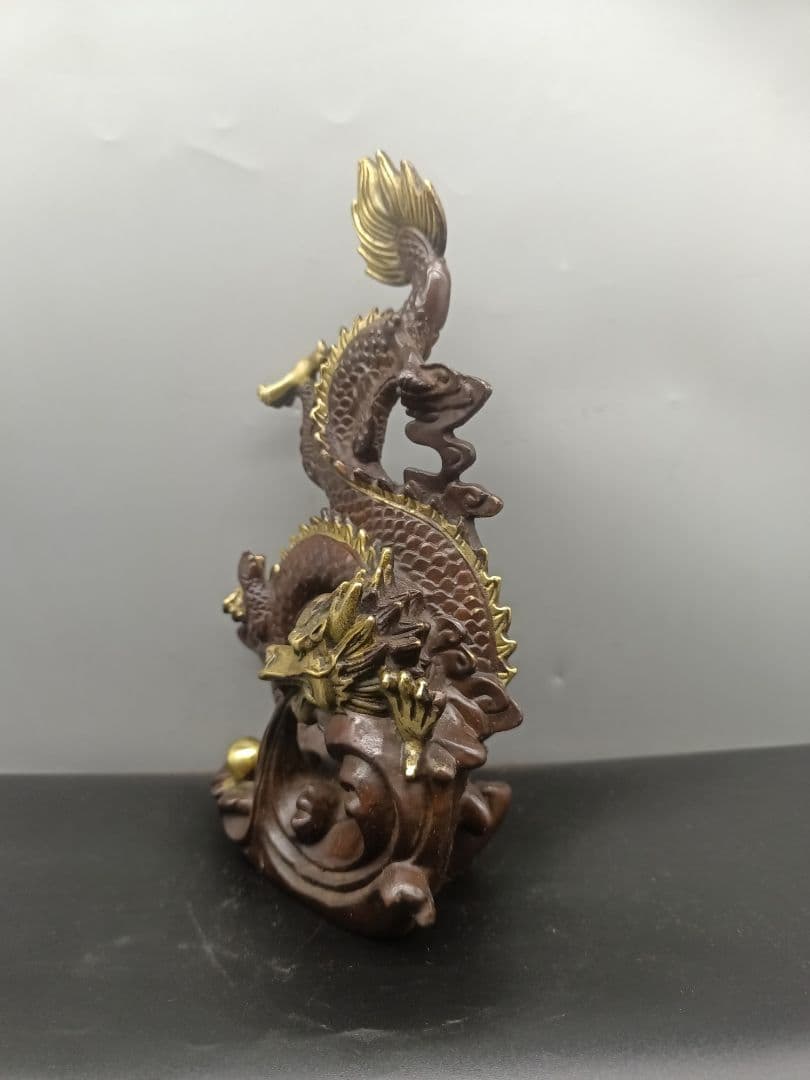 銅 細工 吉祥竜 置物 金龍 開運 風水 招財 装飾品 工芸品